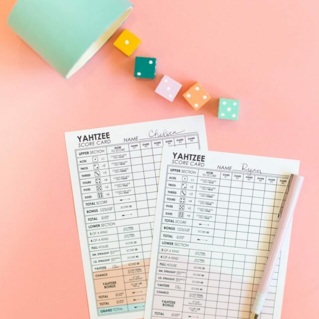 DIY Yahtzee Game with Printable Yahtzee Score Sheets » Lovely Indeed